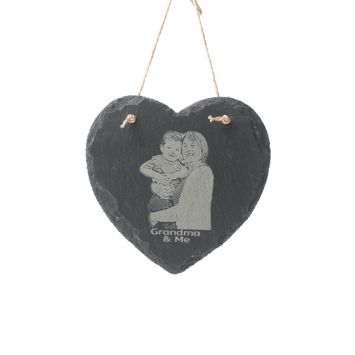 SLATE Hanging Heart with your own photo engraved – Bespoke & Personal